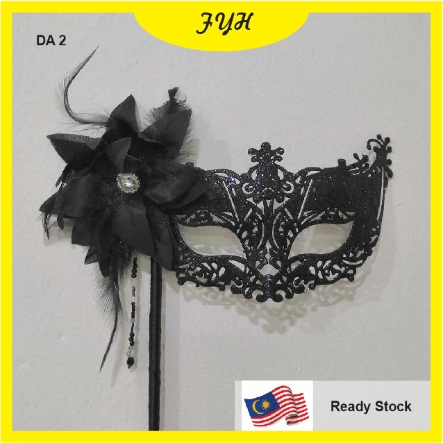 ⚡READY STOCK⚡ Black Masquerade Stick Mask Exclusive Black Party Mask ...