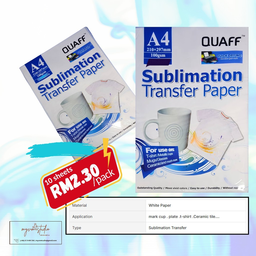High Quality A4 Size White Sublimation Transfer Paper QUAFF (10 pieces ...