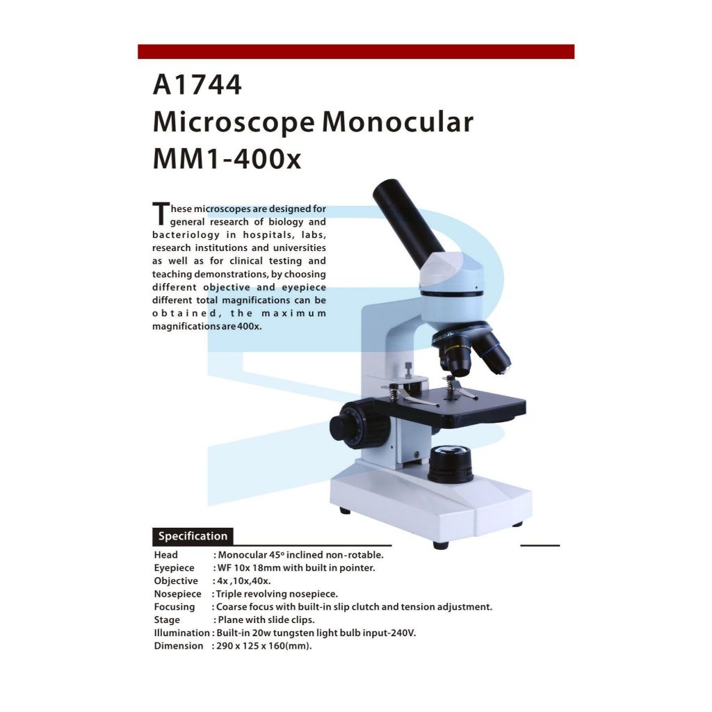 Microscope Monocular 400x MM1 w/light source Eyepiece 10x, Objective 4x ...