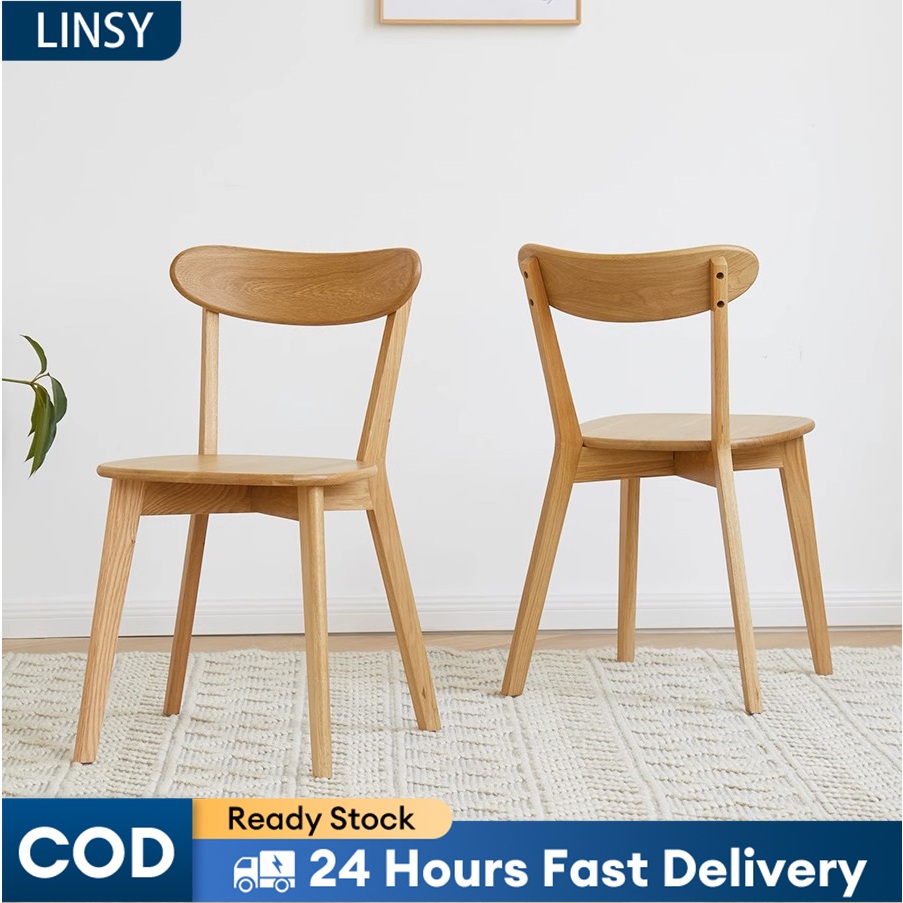 𝐋𝐈𝐍𝐒𝐘 Nordic Solid Wood Dining Chairs Study Chair With Backrest Leisure ...