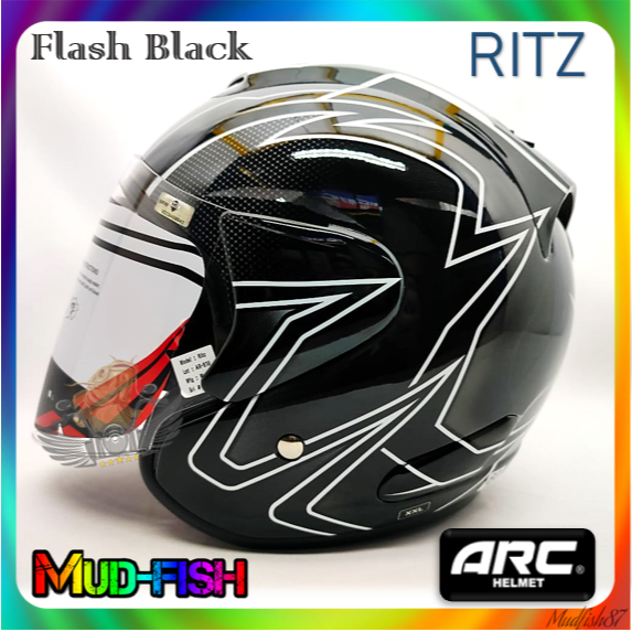 TOPI KELEDAR ARC RITZ KILAT HITAM HELMET L / XXL (FLASH BLACK) | Shopee ...