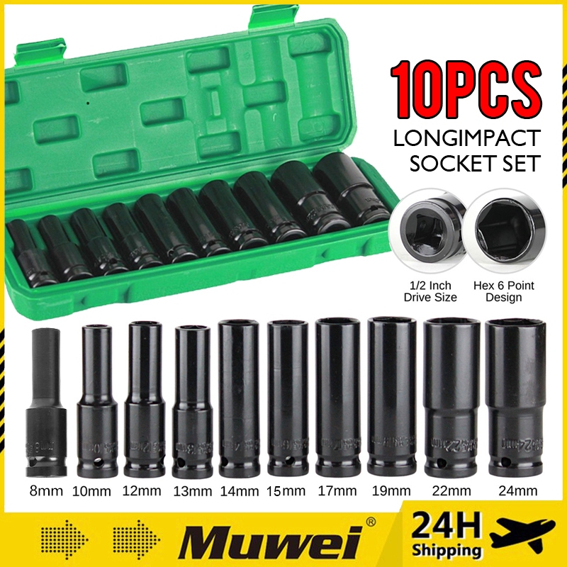 Impact Deep Socket Tool Set 1/2 Inch Long Impact Socket Set Black Deep ...
