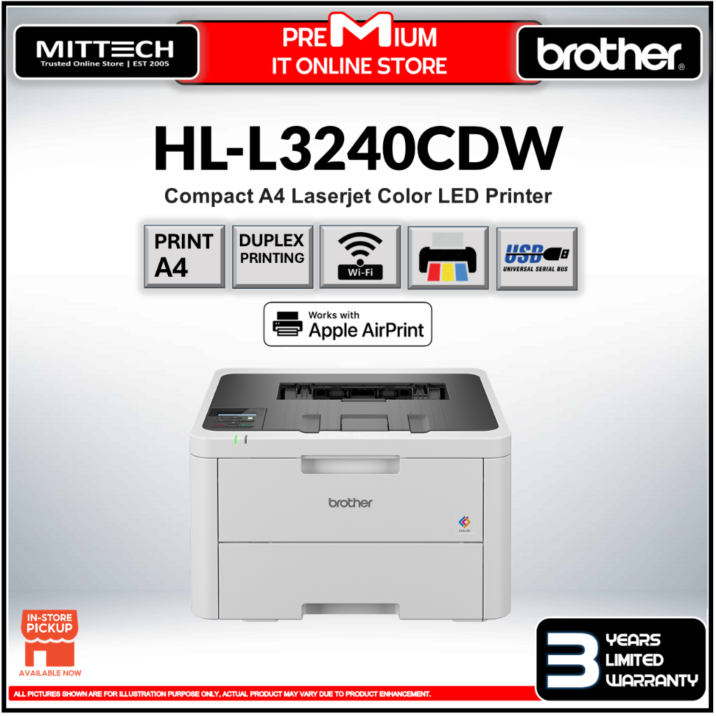 Brother Color LED Laserjet Printer A4 Wireless HL-L3240CDW | Duplex ...
