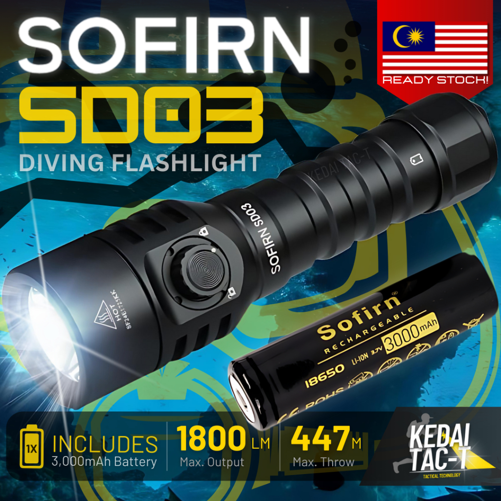 SOFIRN SD03 - 1800 Lumen Powerful Diving Flashlight SFT40 LED - Ready Stock in MALAYSIA from ...
