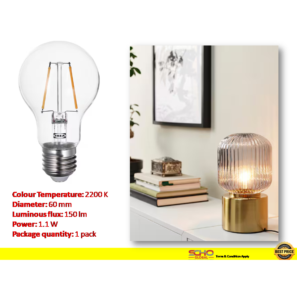 IKEA-LUNNOM LED bulb E27 150 lumen, globe clear ** Warm Glow | Shopee ...