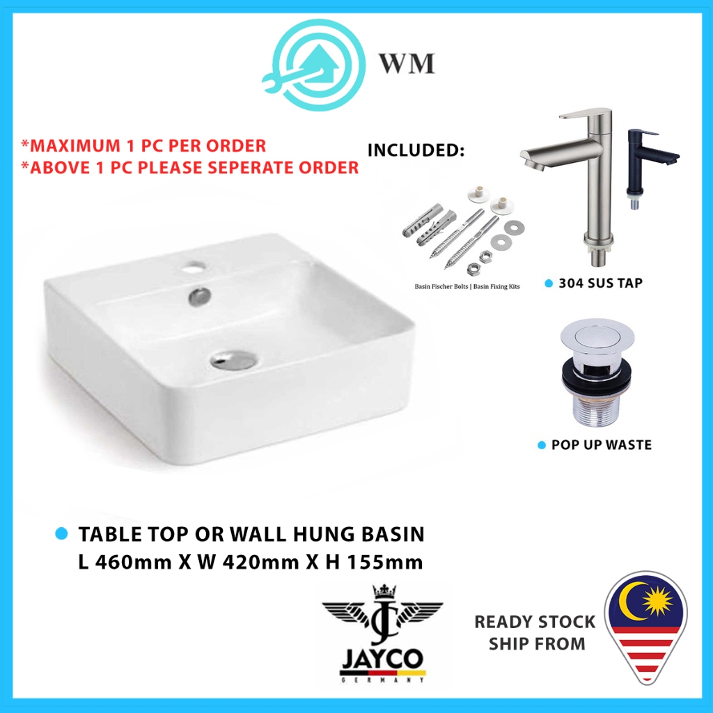 JAYCO Bathroom Ceramic Basin Table Top or Wall Hung Wash Basin WB21475 ...