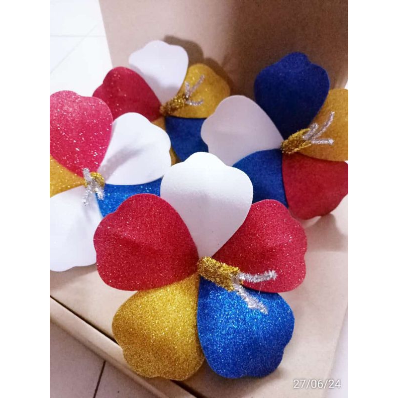 Bunga Raya merdeka/pin/kebangsaan warna warni glitter 14cmX14cm ...