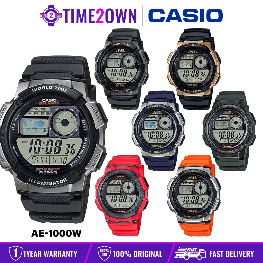Casio AE-1000W 10 Year Battery Lfie Digital Resin Band Men Sports Watch Jam Tangan Lelaki ...