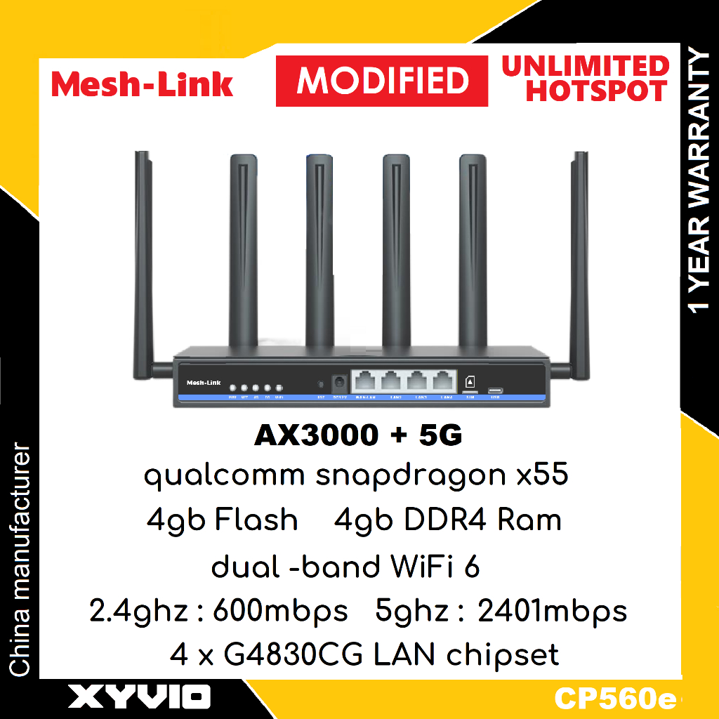 MESH-LINK CP560e AX3000 Qualcomm X55 4GB+4GB 5G Modem Router | Shopee Malaysia