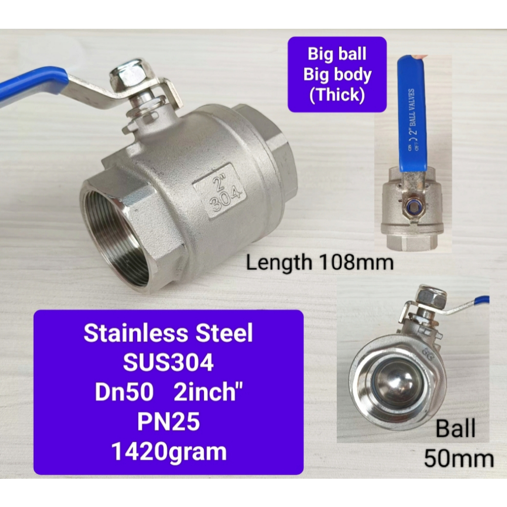 Heavy Duty 2" DN50 Ball valve stainless steel SUS304 Big hole Big Body Anti-rust Water pump ...