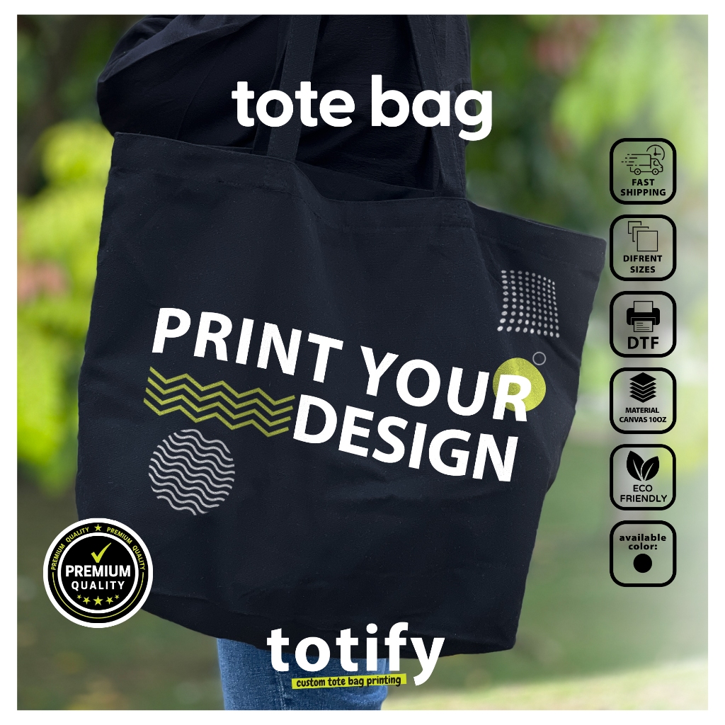 Tote bag 45x34x10 BLACK color custom printing | DTF PRINTING | DTF ...