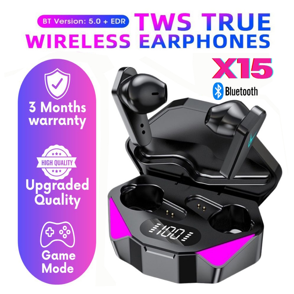 X15 TWS Wireless Earbuds Gaming Headsets Bluetooth Earphones Noise Cancelling Hifi Bass with Mic ...