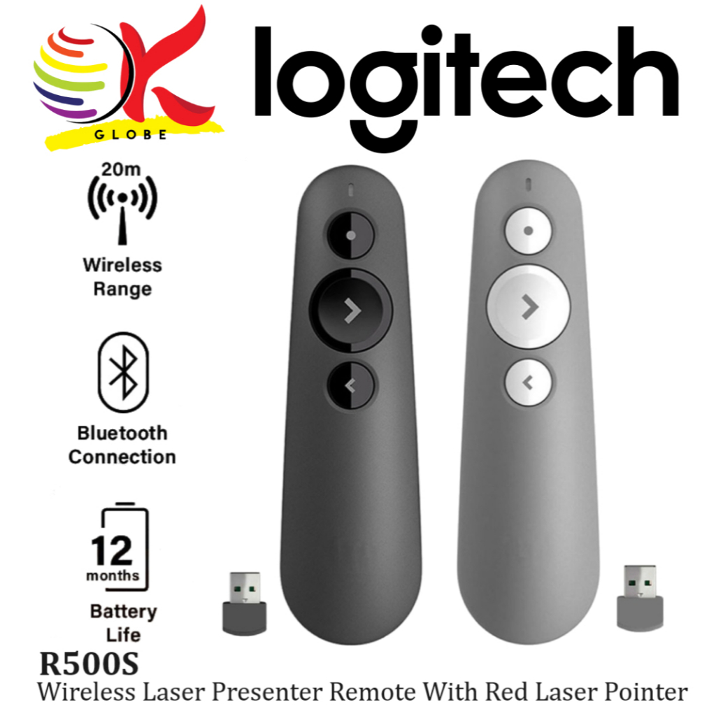 LOGITECH R500S LASER PRESENTATION REMOTE WITH RED LASER POINTER / 20M WIRELESS RANGE / BLUETOOTH ...