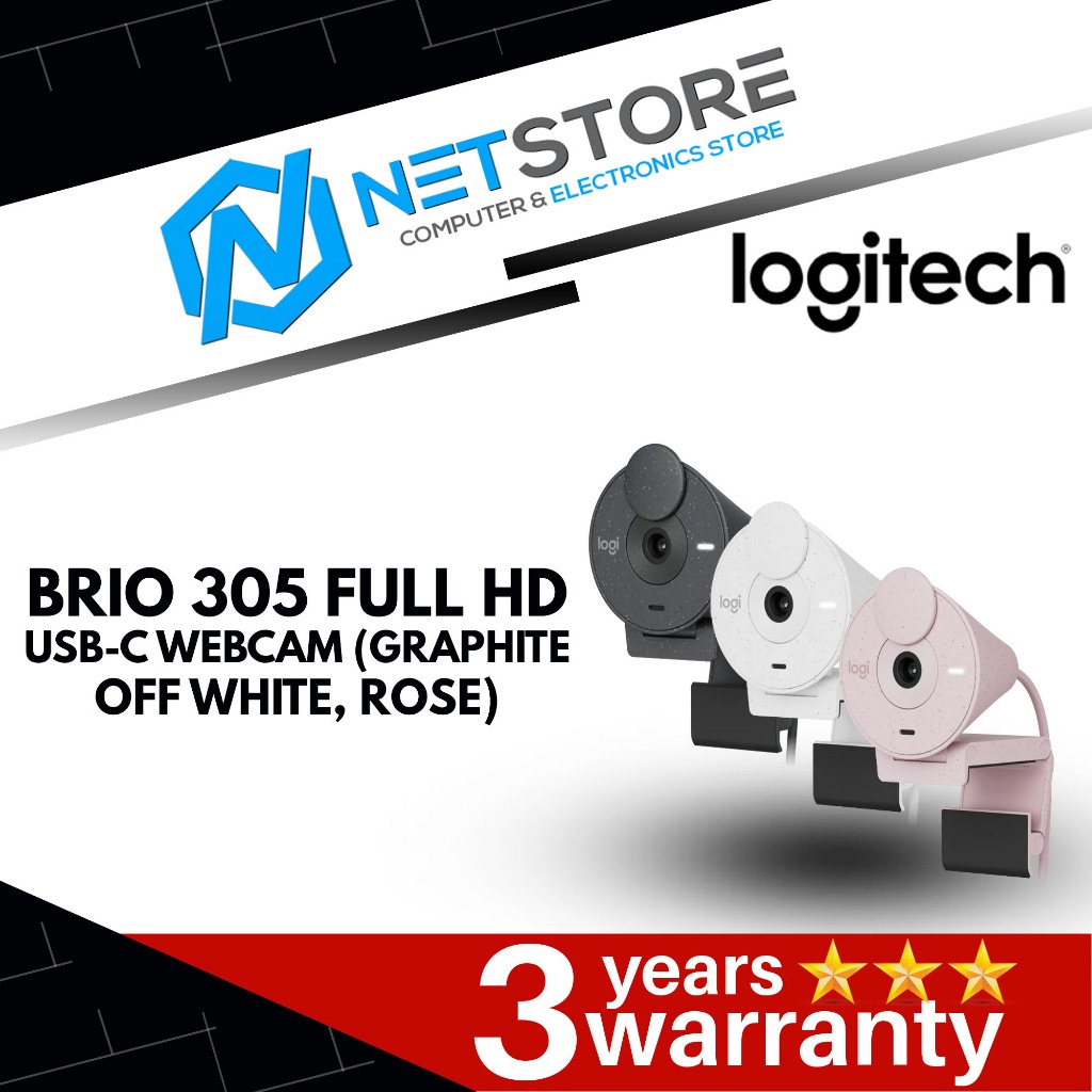 LOGITECH BRIO 305 FULL HD USB-C WEBCAM (GRAPHITE OFF, WHITE, ROSE ...