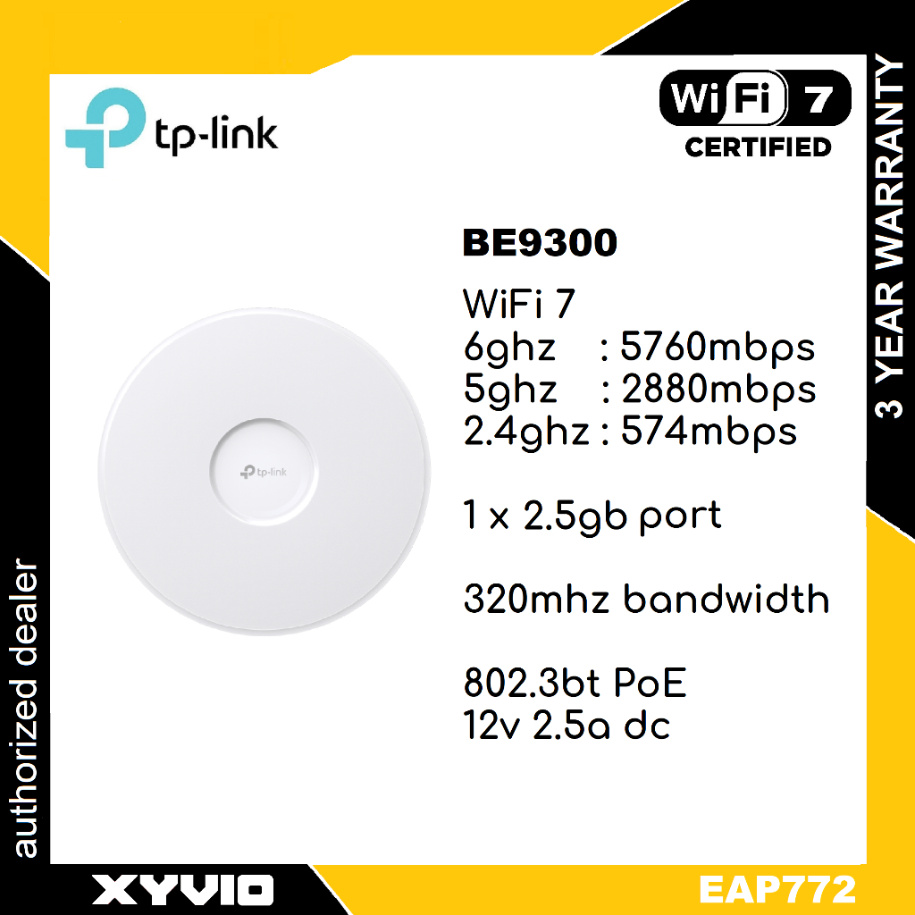 TP-LINK EAP772 BE11000 + 2.5G LAN Ceiling Mount Tri-Band Wi-Fi 7 Access ...