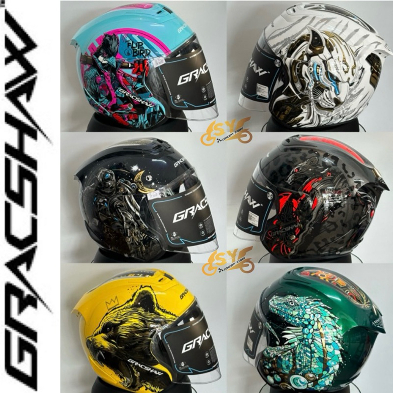 Gracshaw G919i Glazzo Animalia Series Helmet (Akhdar, Aurum-00, Saif ...