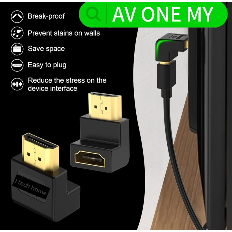 HDMI 90 degree / 270 degree L shaped Connector Cable Male to Female ...