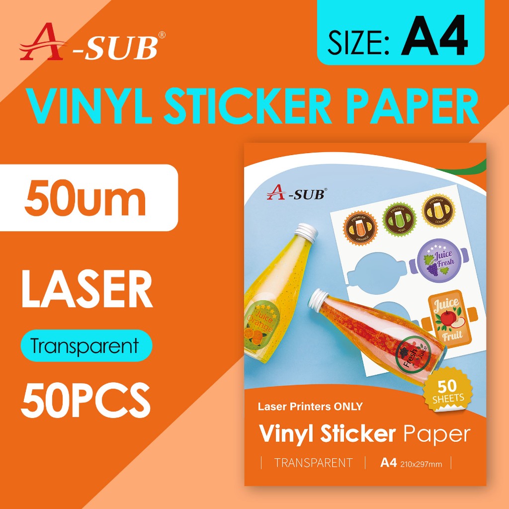 【Laser Sticker】A-SUB Waterproof Printable Vinyl Sticker Paper, Self-Adhesive Vinyl Labels for ...