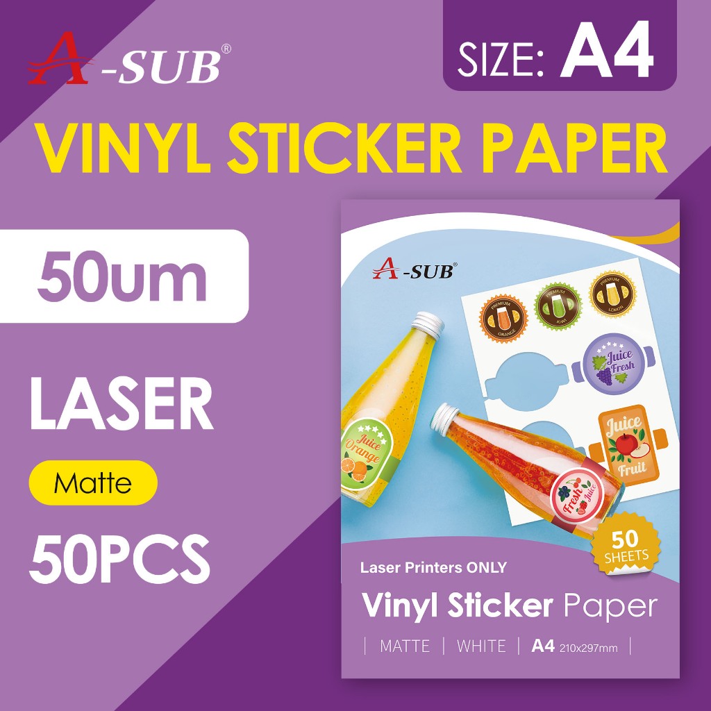 【Laser Sticker】A-SUB Waterproof Printable Vinyl Sticker Paper, Self-Adhesive Vinyl Labels for ...