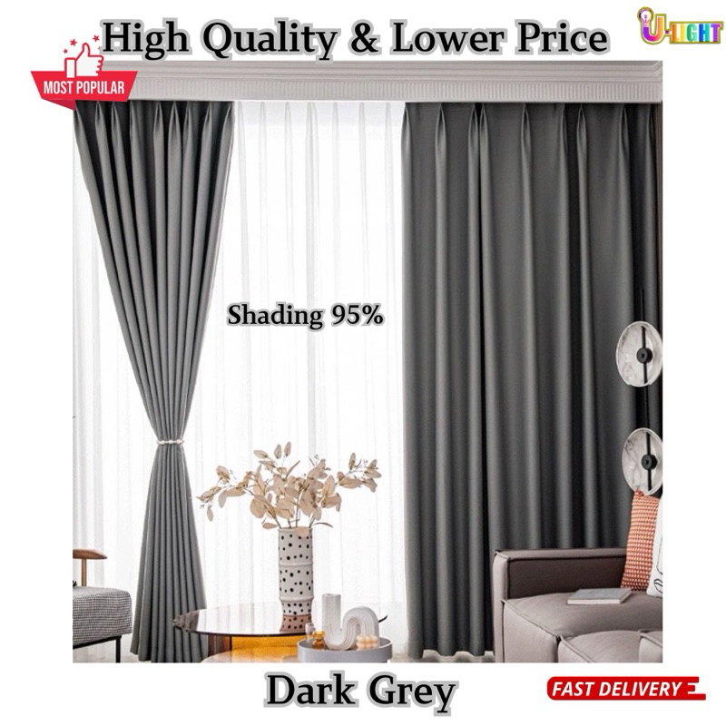 🔥CURTAIN LANGSIR🔥 DARK GREY BlackoutCurtain/Langir Murah/ReadyStock🇲🇾 ...