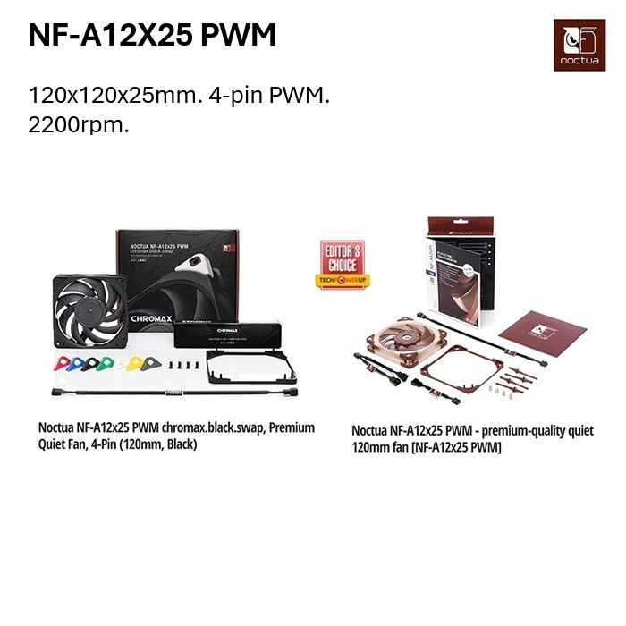 NOCTUA NF-A12x25 12V 120MM FAN PWM COOLING FAN BROWN BLACK CHROMAX ...