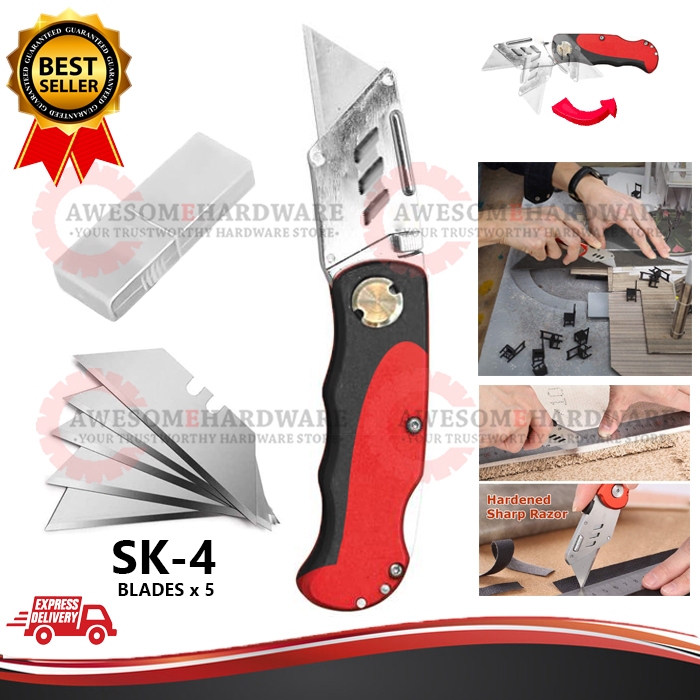 (5 BLADES) HITMAX MBA-029 SK4 FOLDABLE UTILITY CUTTER FOR CARDBOARD AND ...