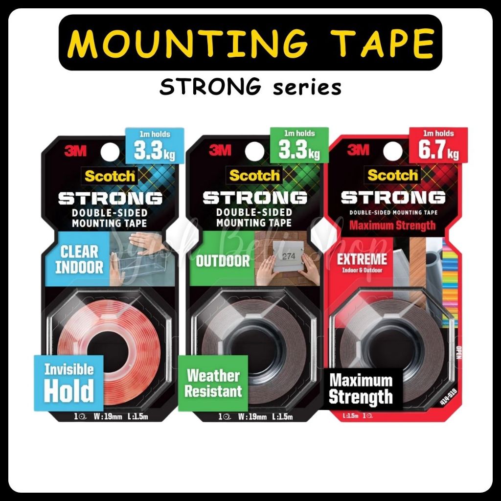 3M SCOTCH Strong Double-sided Mounting Tape Clear / Exterior & Auto / Extreme / Indoor / Outdoor ...