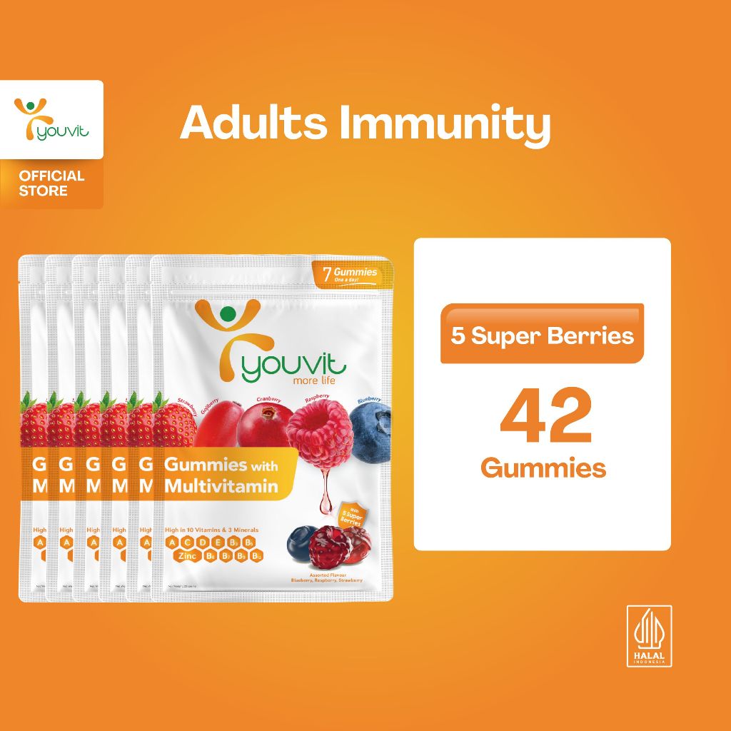 Healthy gummy for adults Youvit Adults Multivitamin Gummies (7's x6 ...