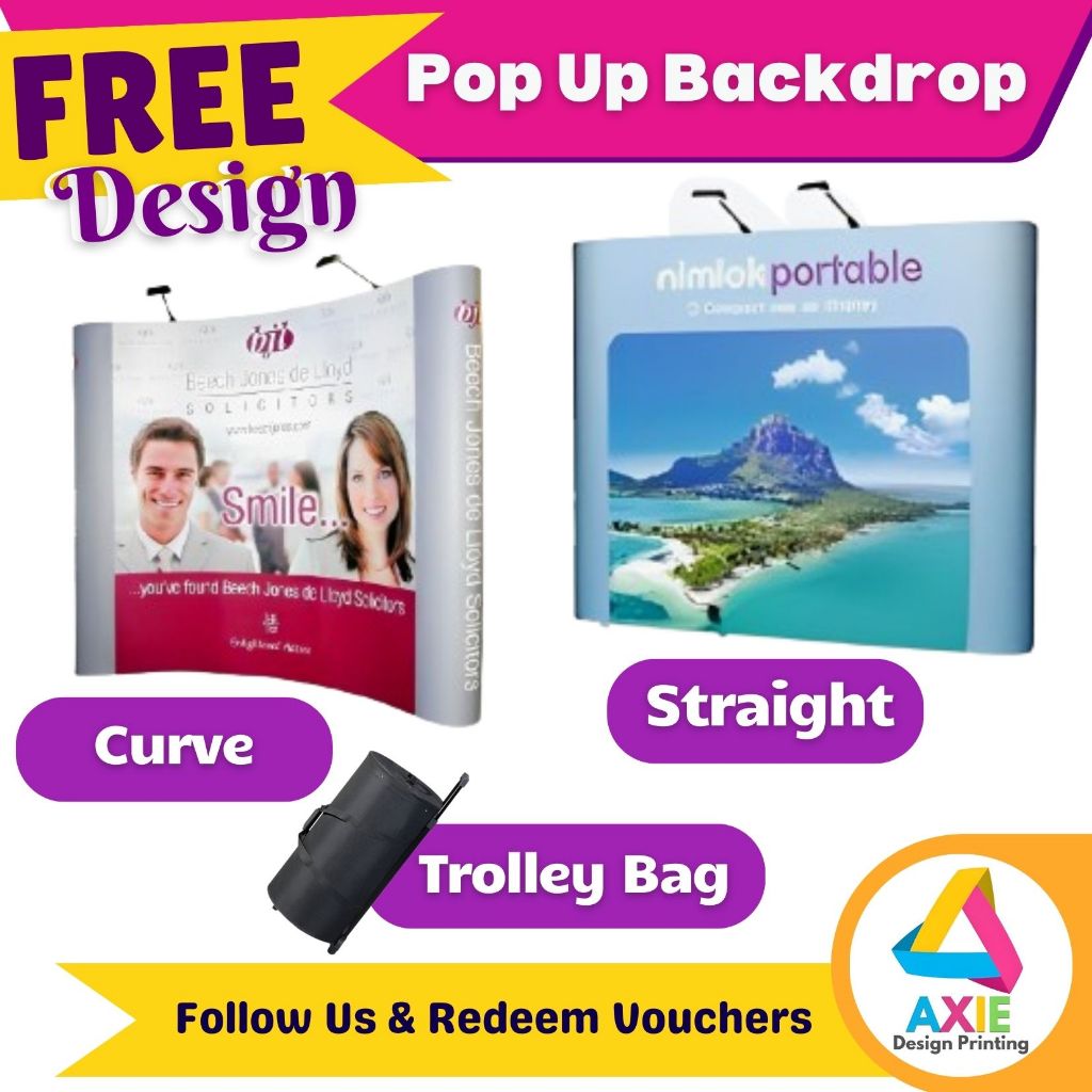 Pop Up Backdrop Stand Curve / Straight With Printing + 2 Spot Light + 1 ...