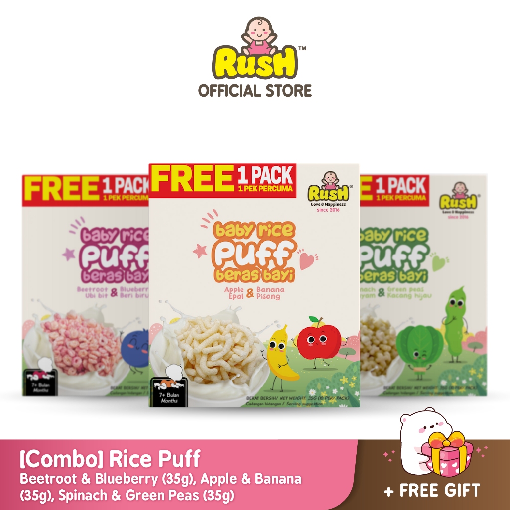 Rush Baby Rice Puff Combo (Apple Banana, Blueberry Beetroot, Spinach ...