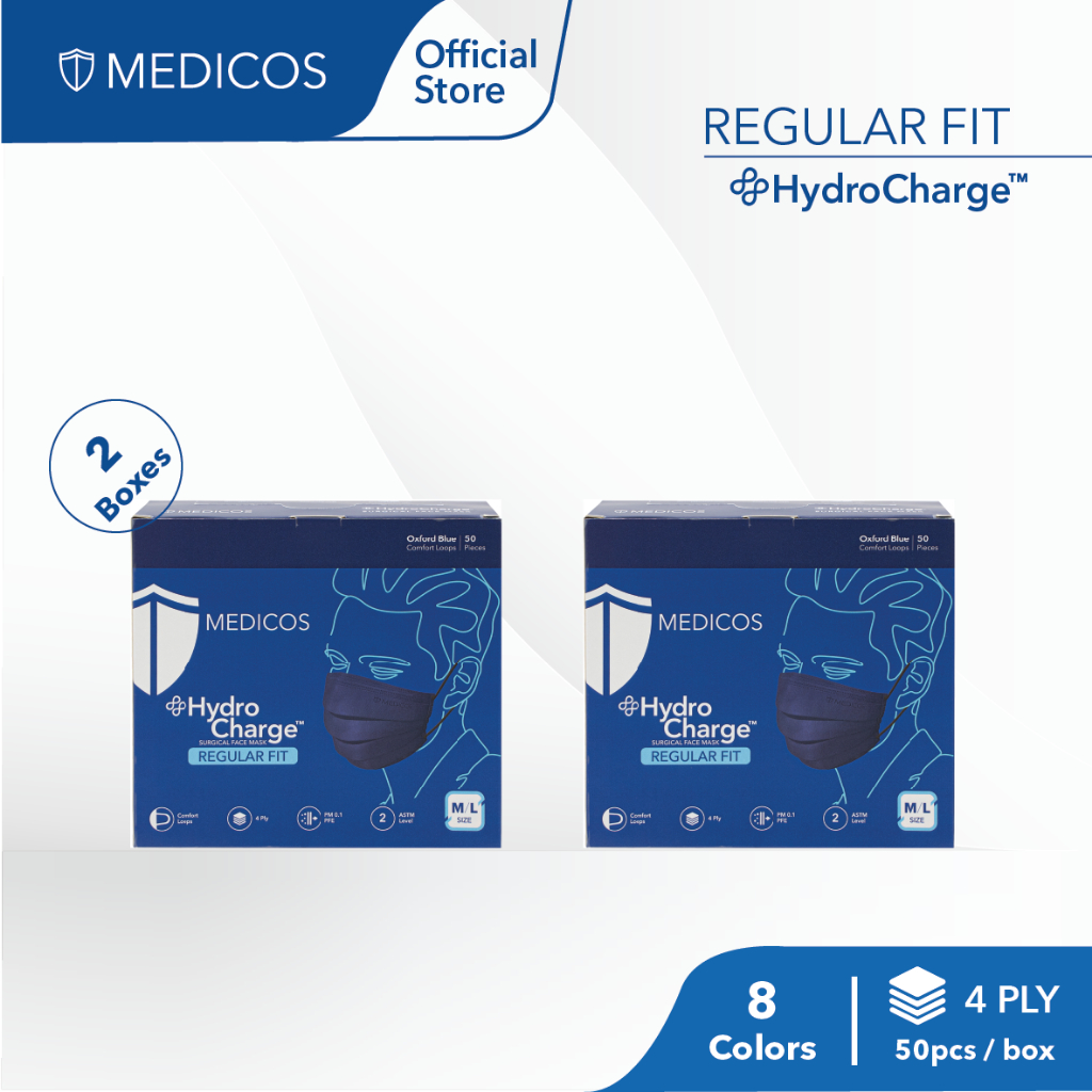 MEDICOS Regular Fit 175 Hydro Charge 4 Ply Surgical Face Mask Size M/L ...