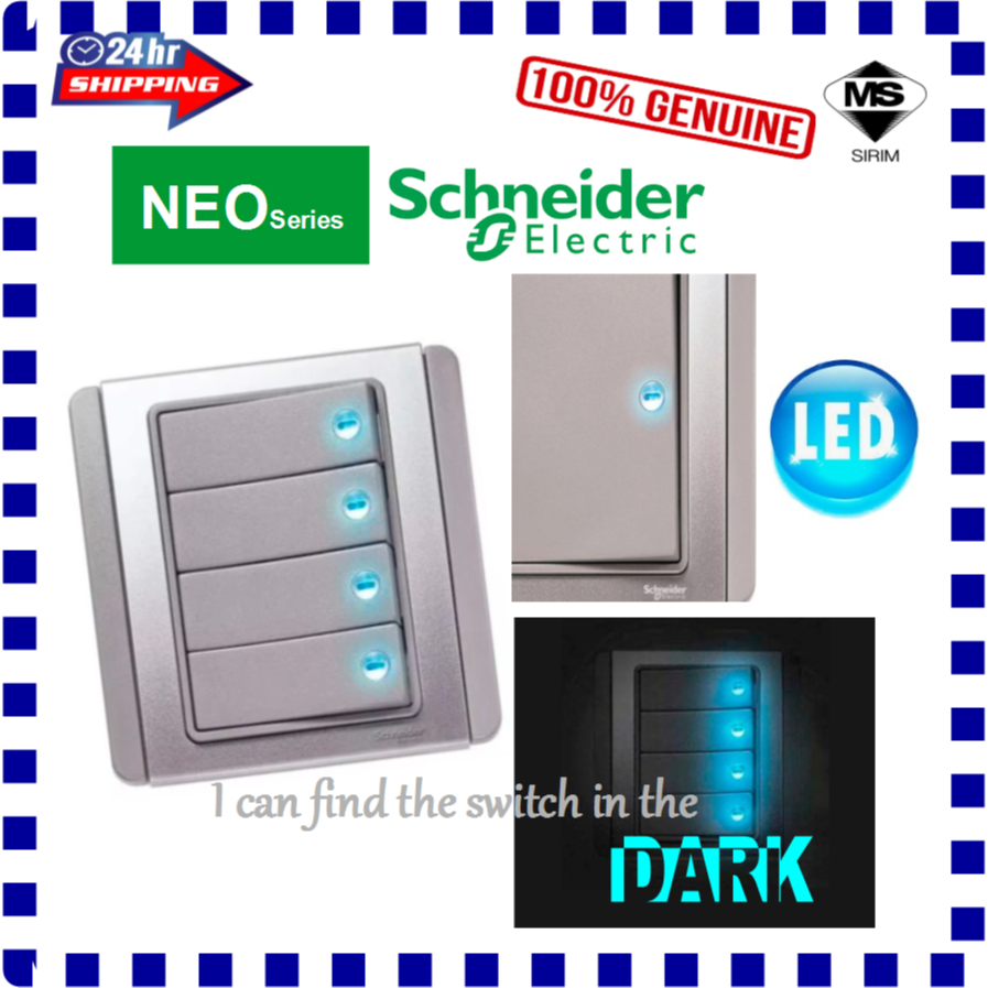Schneider Neo Blue-LED Switch Socket 1G1W/2G1W/3G1W/4G1W/13A | Shopee ...