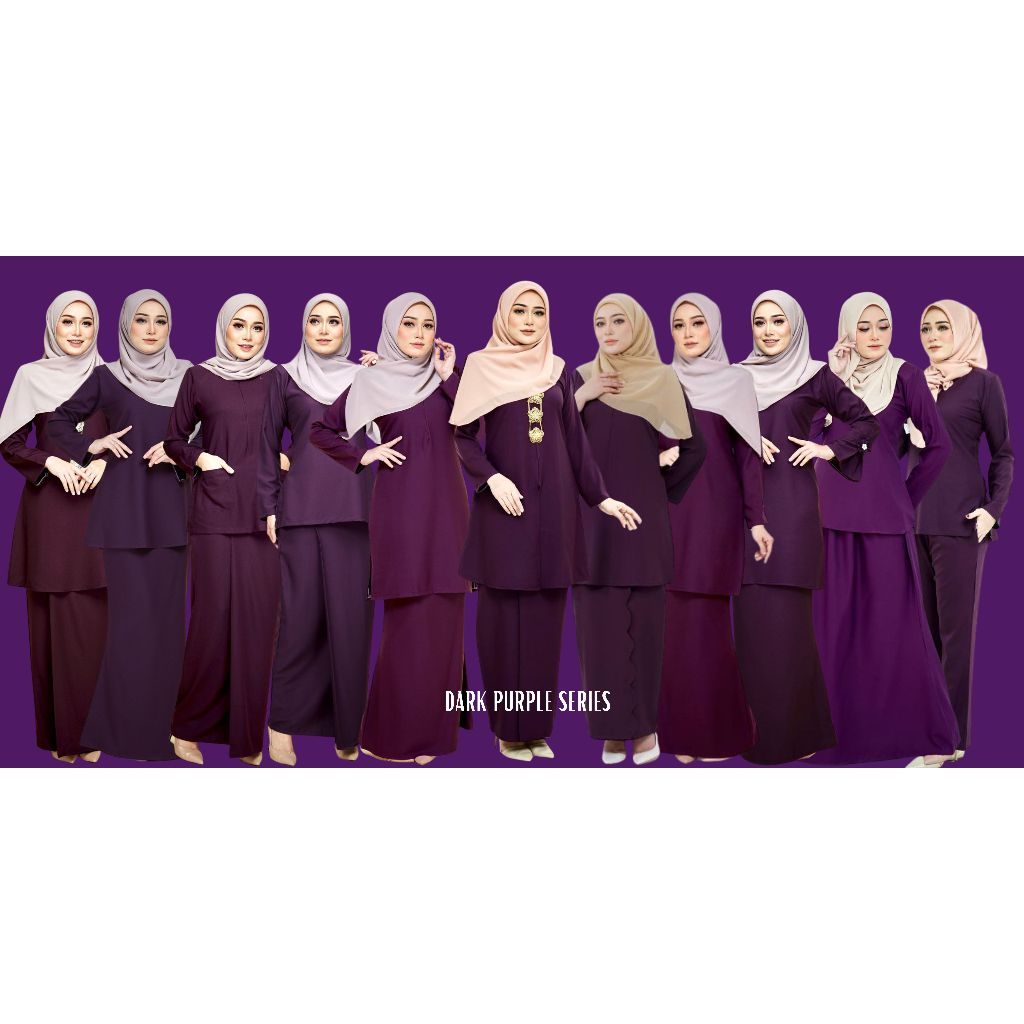[dark purple] skirt kurung moden basic plain riau scallop/kedah poket ...