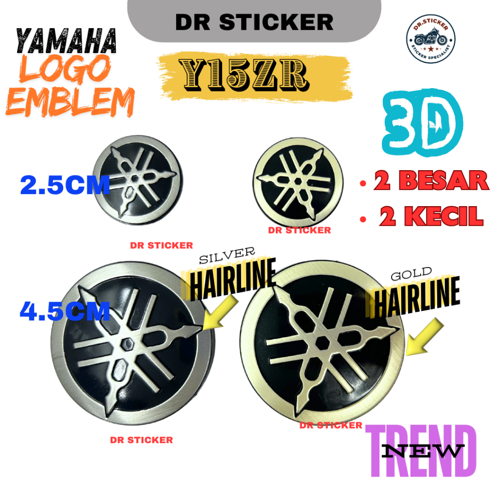 LOGO YAMAHA EMBLEM SILVER GOLD HAIRLINE Y15 Y15Z Y15ZR LAMBANG STICKER ...