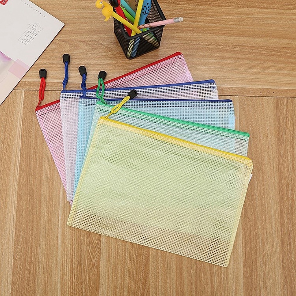 100PCS A4 Mesh Zipper Bag zipper file organizer pvc zipper bag file bag ...