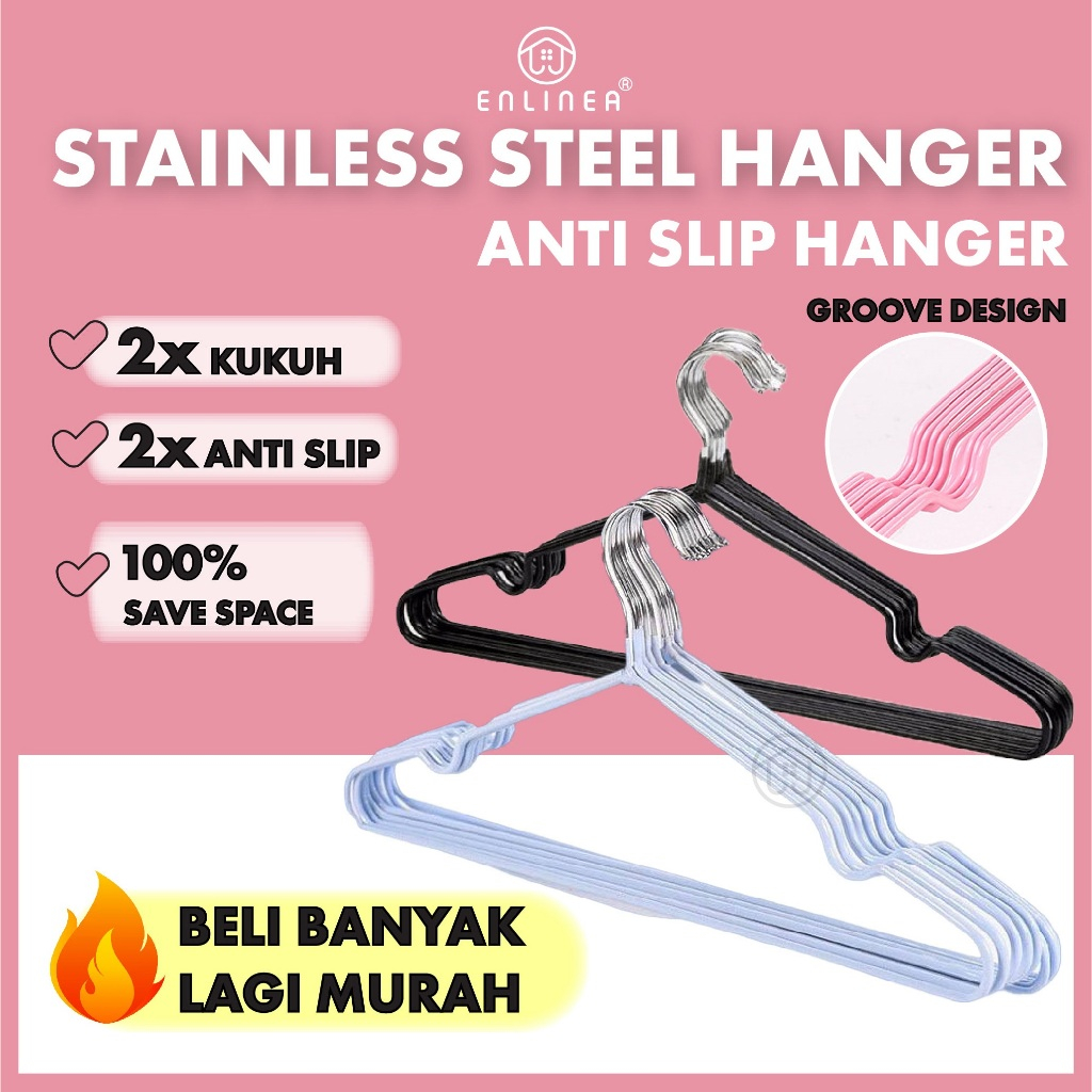 Stainless Steel Anti Slip Clothes Hanger Baju Hanger Besi Anti Slip ...
