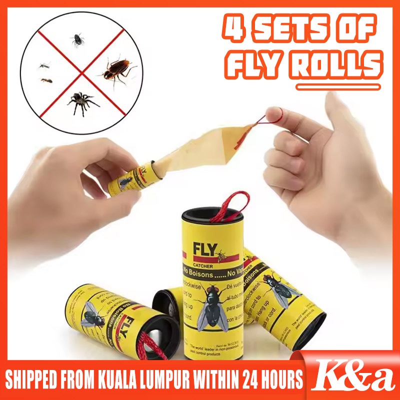 4PCS Fly Tape Fly Strips Super Sticky Fly Roll Tape Double Sided Insect ...