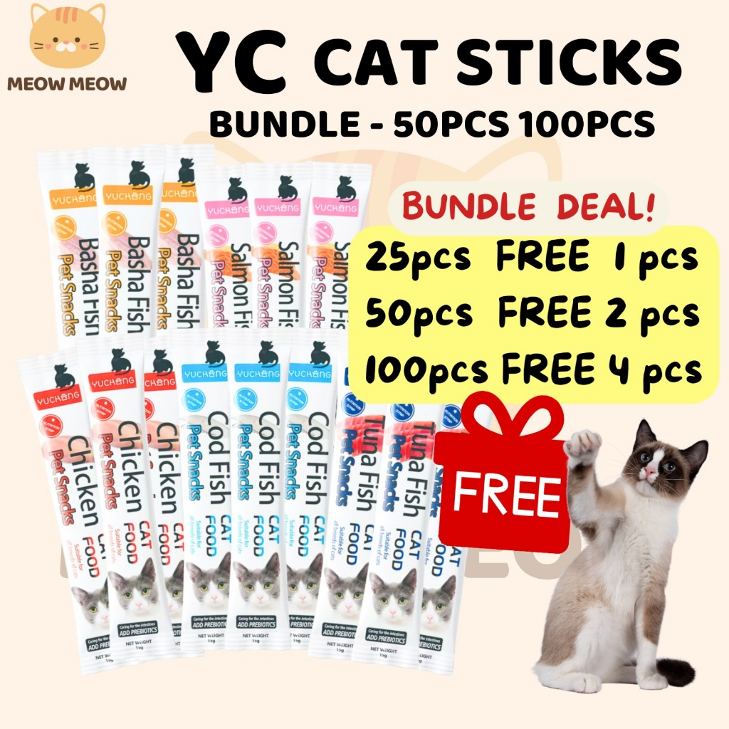 【Buy 100pcs FREE 4pcs】Bundle 25 / 50 / 100pcs YuChang Cat Treats 15g ...