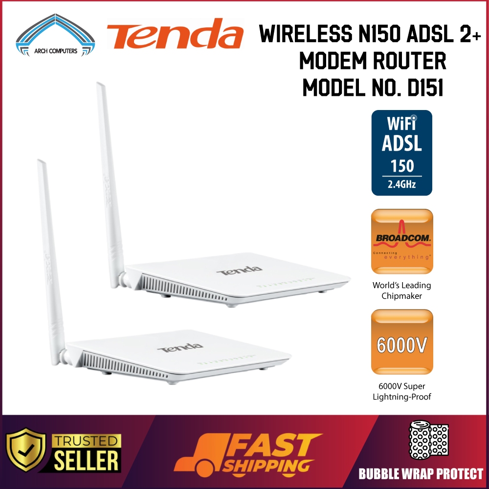 (READY STOCK) NEW TENDA WIRELESS N150 ADSL 2+ MODEM ROUTER MODEL : D151 | AIO | ADVANCED ...