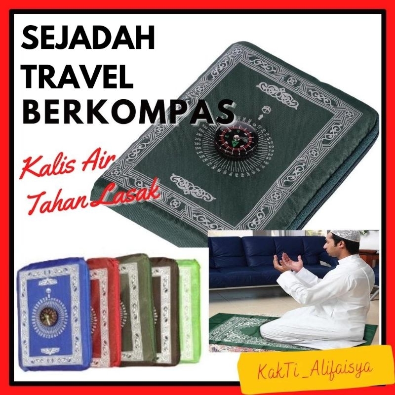 Sejadah Travel Berkompas Kiblat Pocket Size Prayer Mat with Compass Bag ...