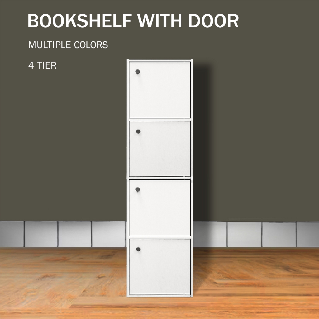 HK Rak Buku 4 Tingkat/4 Tier Bookshelf with Doors/ Almari Serbarguna ...