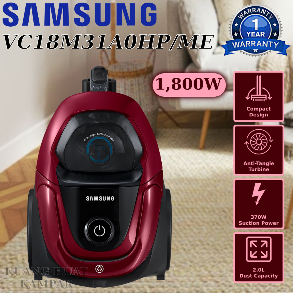 SAMSUNG 1800W BAGLESS WITH ANTI-TANGLE TURBINE VACUUM CLEANER VC18M31A0HP/ME // VC18M2120SB/ME ...