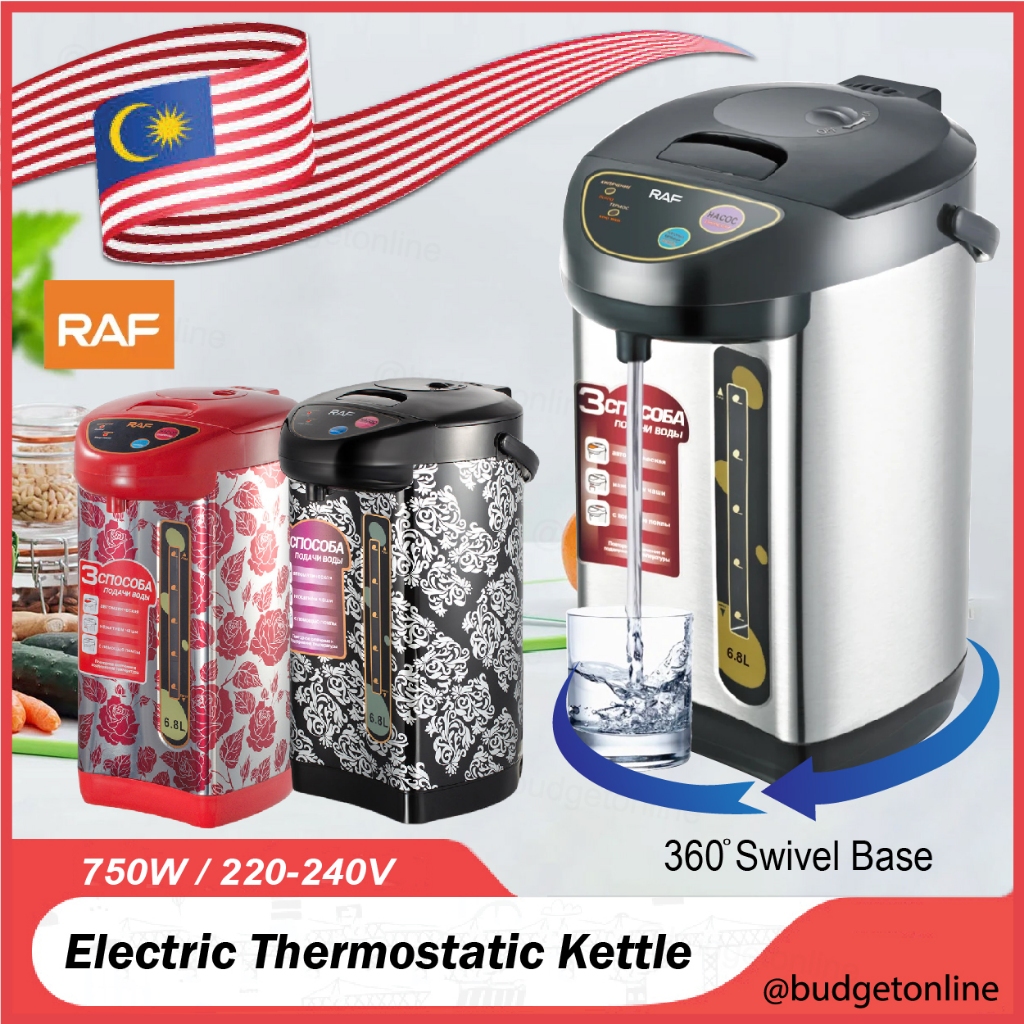RAF Electric Thermostatic Kettle 6.8L Auto Shut Off Thermo Pot Reboil With Safety Lock Fast Boil ...