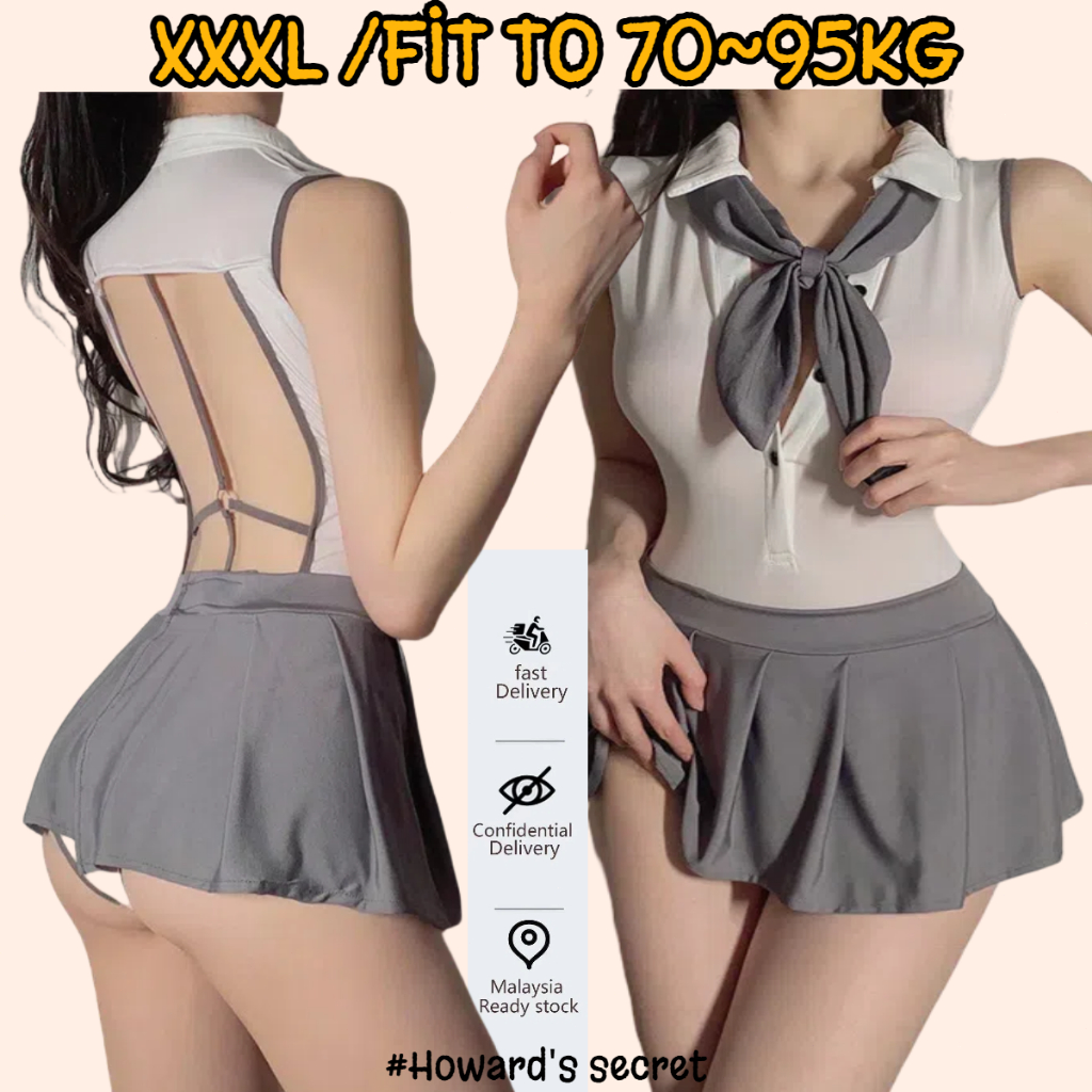 baju tidur seksi plus size Plus size sexy lingerie sexy jumpsuit jk uniform temptation set grey ...