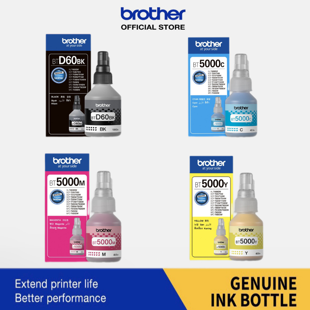 Brother BT5000C/M/Y/BTD60BK Genuine Ink Cartridge Page Yield up to 5K/6.5K Pages (BT-5000 BT5000 ...