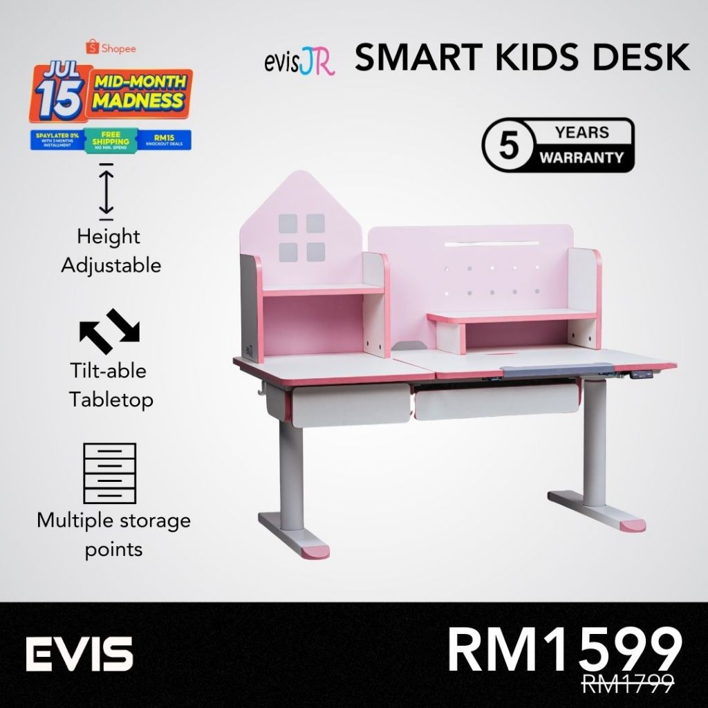 EVIS Jr's Smart Kids Desk Height Adjustable Study Table with Multiple ...