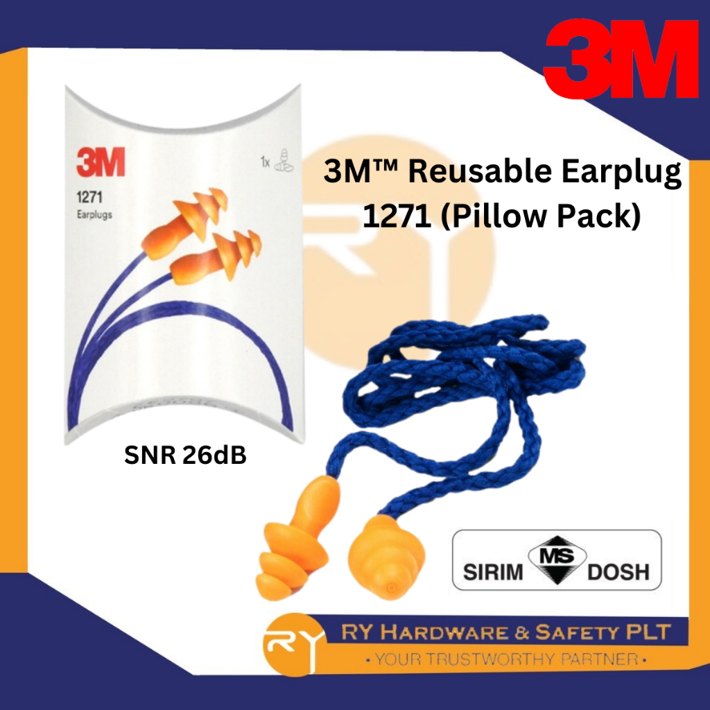 [SIRIM DOSH] 3M™ E-A-Rfit™ 1271 Corded Reusable Earplug Pillow Pack SNR ...