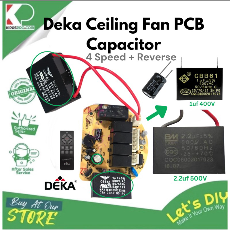 DEKA CEILING FAN 4 SPEED + REVERSE SET DIY CAPACITOR REPLACEMENT PART ...