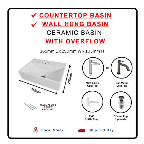 365MM Wall Hung White Ceramic Basin Small Basin Counter Top Basin ...