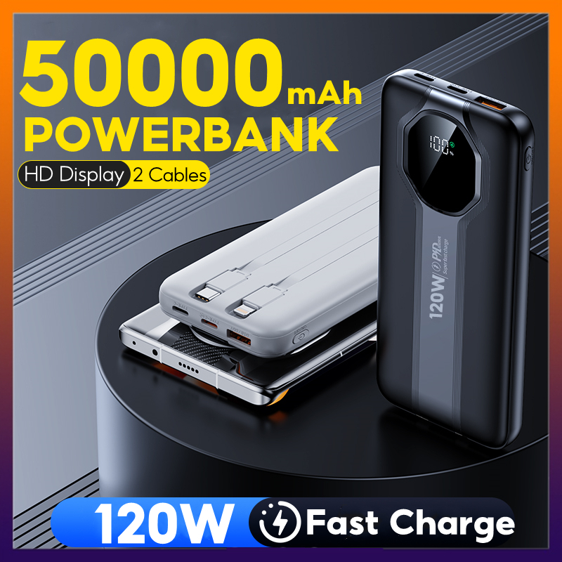 Power Bank 50000mAh 120W Fast Charging Built In Dual-Cable PD 20W ...